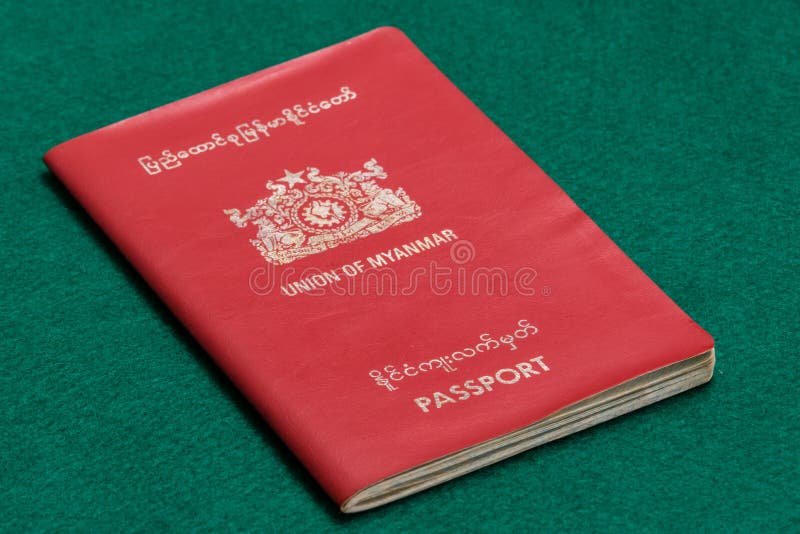 Myanmar Passport on Green Table Stock Image - Image of permit, burmese ...
