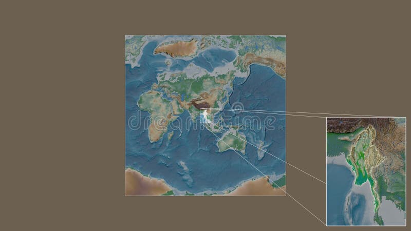Myanmar - Physical. Country and Globe, Isolated Stock Illustration ...