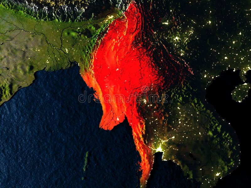 Myanmar in Red from Space at Night Stock Illustration - Illustration of ...