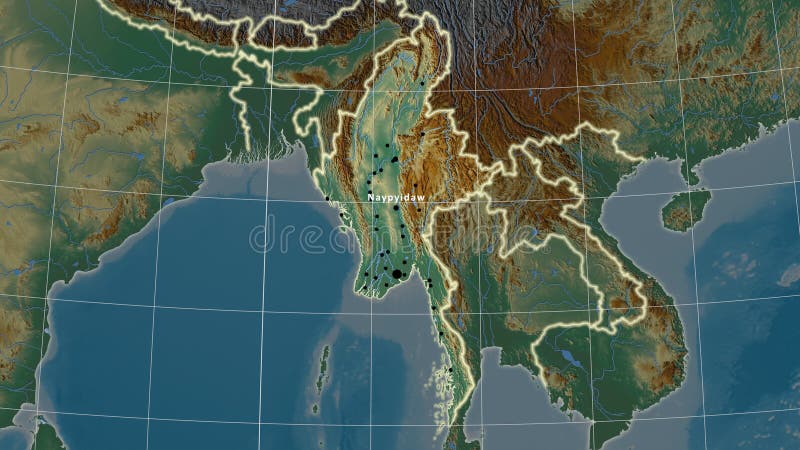 Myanmar - Relief. Composition, Borders Stock Illustration ...