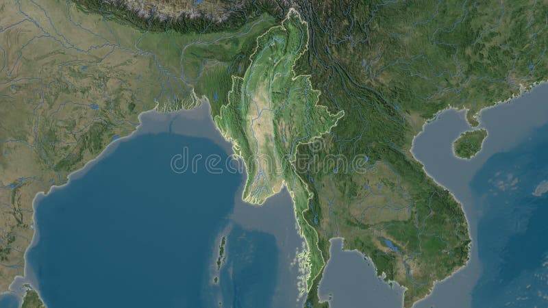 Myanmar - Satellite. Composition Stock Illustration - Illustration of ...