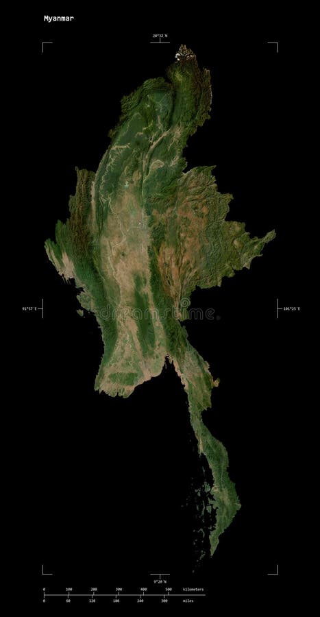 Myanmar Shape on Black. Low-res Satellite Stock Illustration ...