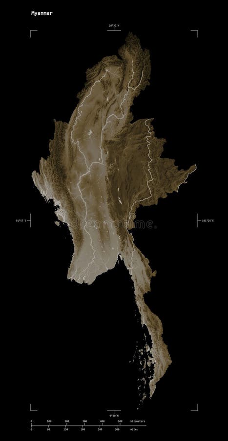 Myanmar Shape on Black. Sepia Stock Illustration - Illustration of asia ...