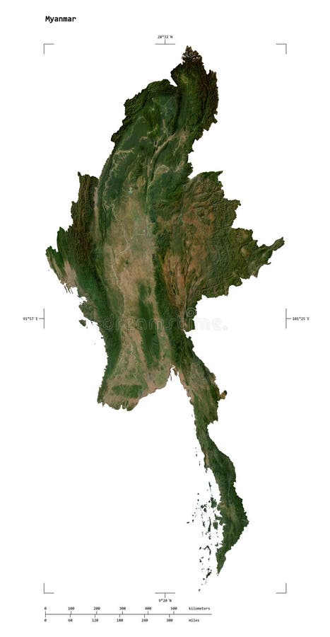 Myanmar Shape on White. Low-res Satellite Stock Illustration ...