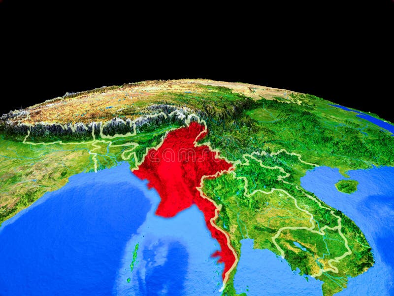 Map of Myanmar on 3D Earth stock illustration. Illustration of earth ...