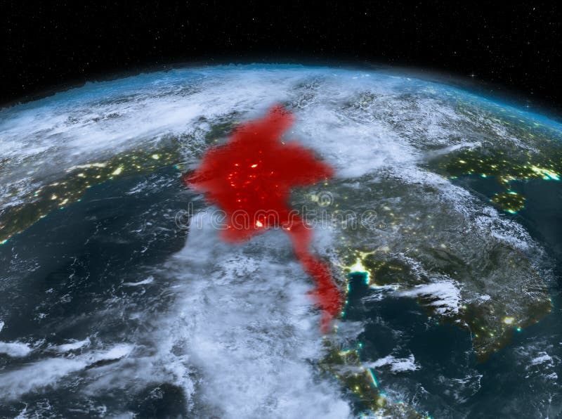 Myanmar from Space at Night Stock Illustration - Illustration of planet ...
