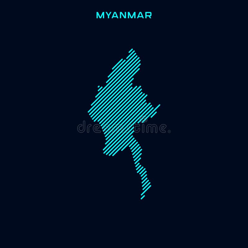 Myanmar Striped Map Vector Design Template with Blue Background. Stock ...