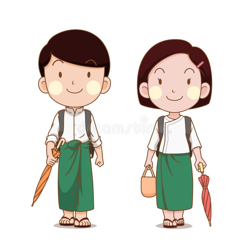 Myanmar Students Going To School. Stock Vector - Illustration of yangon ...