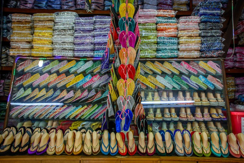 Myanmar Traditional Foot Wear, Colorful Slipper Editorial Image - Image ...