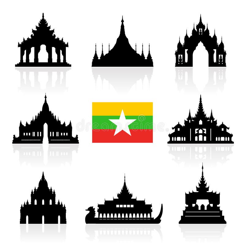 Myanmar Travel Landmarks. stock vector. Illustration of landmark - 60753978