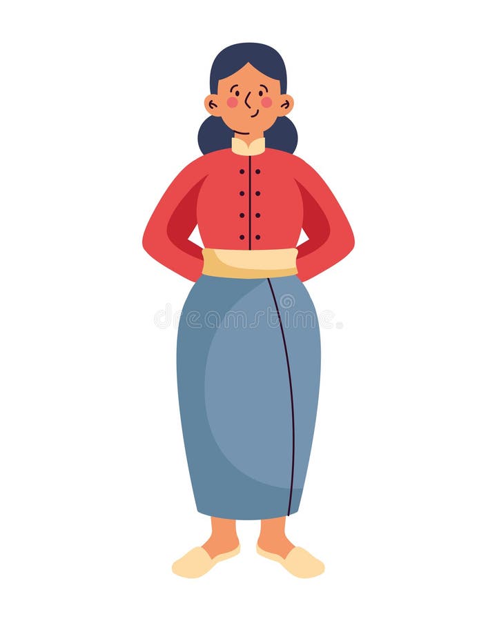 Myanmar woman cartoon stock illustration. Illustration of tradition ...