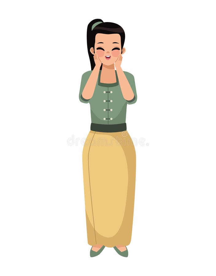 Myanmar woman happy stock vector. Illustration of young - 302204445