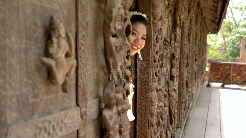 Myanmar Woman in Traditional Myanmar Suit Stock Footage - Video of ...