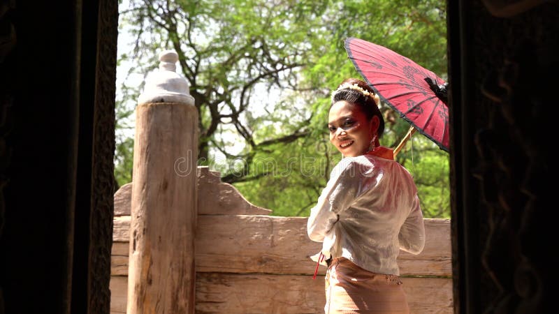 Myanmar Woman in Traditional Myanmar Suit Stock Video - Video of ...