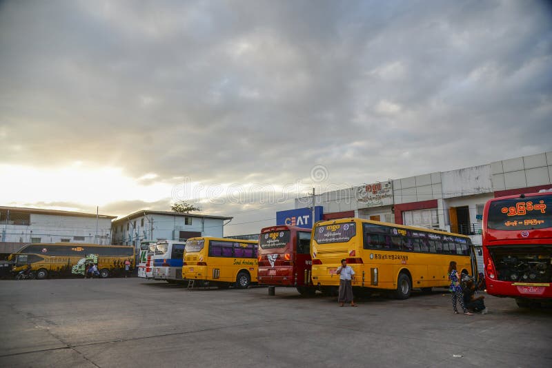Myanmar Yangon Bus Station in Evening Time Befor Sunset at 17 December ...