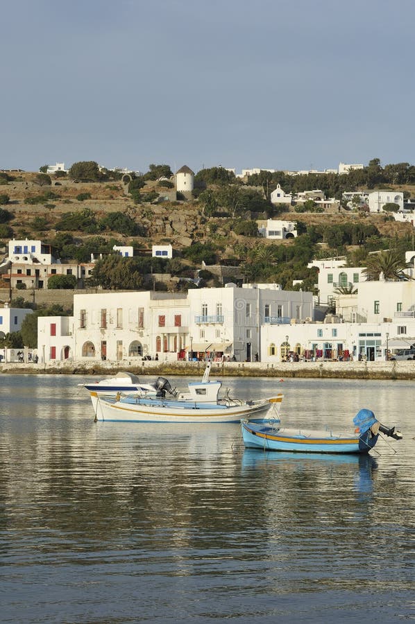 Mykonos Port at night stock photo. Image of view, windmill - 15641336