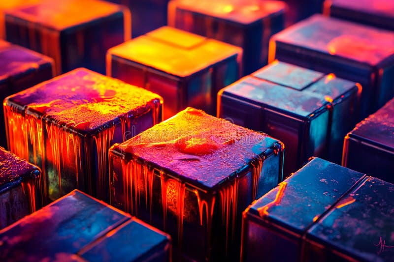 Vibrant Abstract Blocks Glistening with Colorful Liquid Reflections at ...