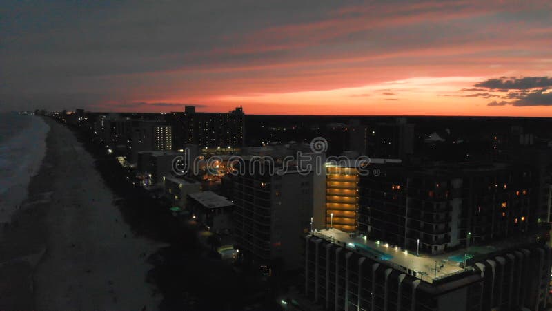 Myrtle Beach at Night, Aerial View of Oceanfront Stock Image - Image of ...