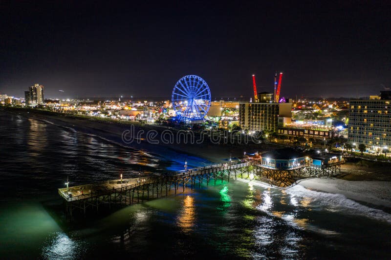 Myrtle Beach SC at night stock image. Image of summer - 156347075