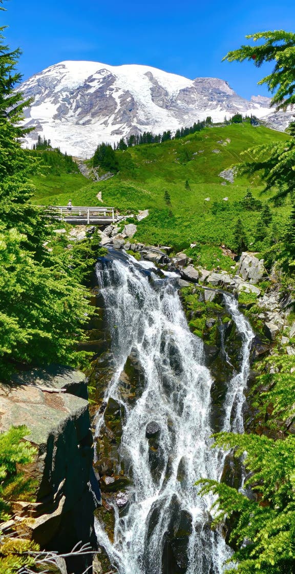 Myrtle Falls Runs Thru Meadows Above Paradise Stock Photo - Image of ...