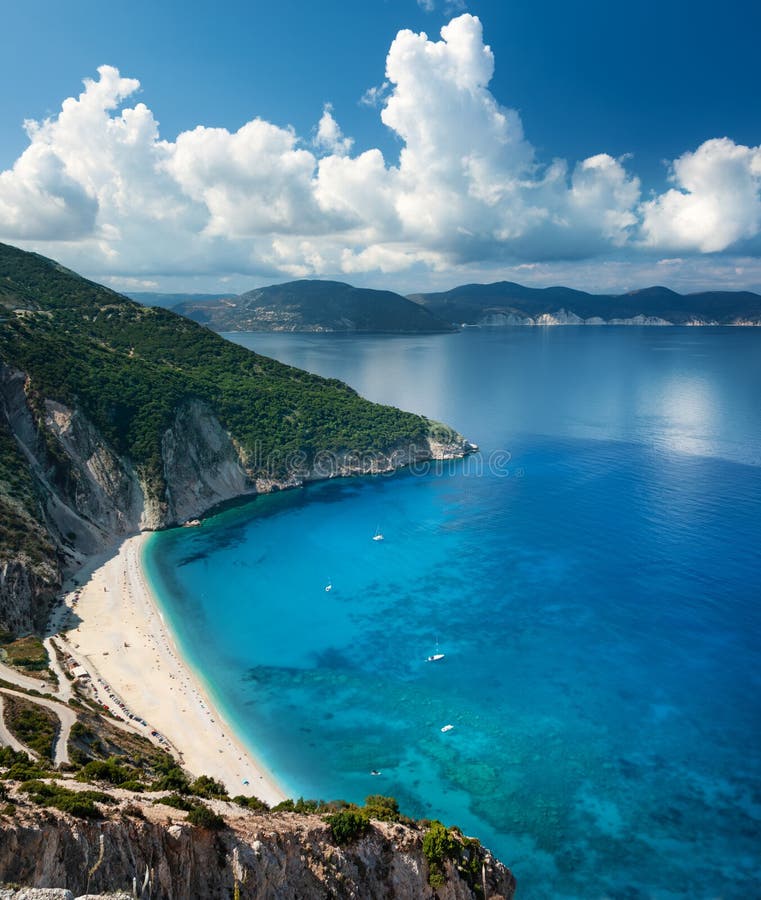 Myrtos Beach, Kefalonia, Greece Stock Photo - Image of aerial, azure ...