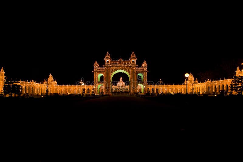 Mysore Palace Illuminated at Night. Stock Image - Image of illuminated ...