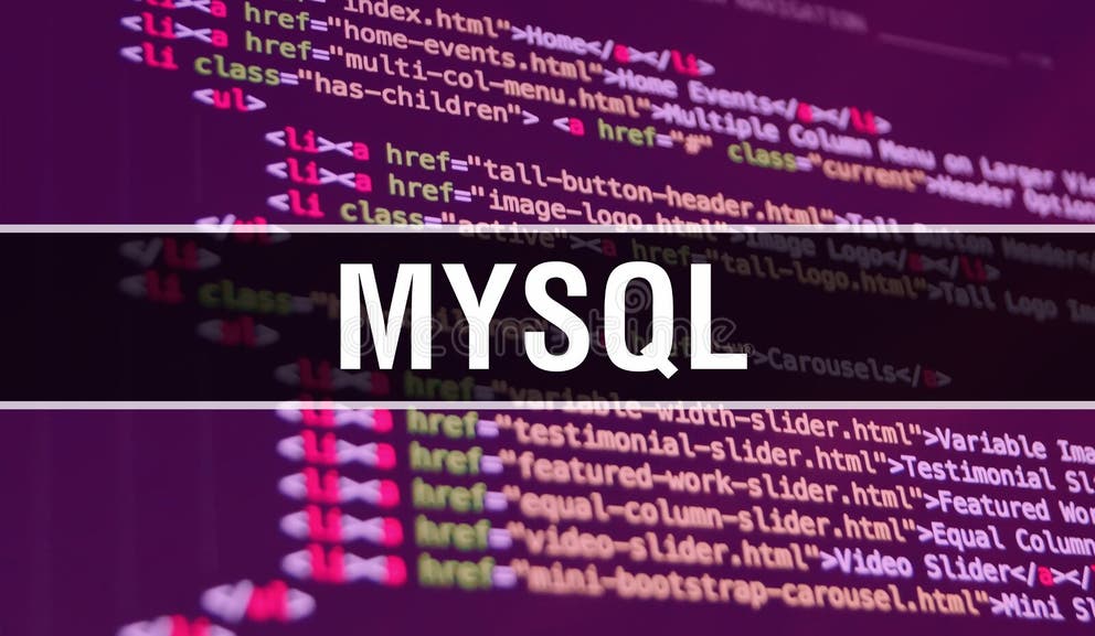 MYSQL Concept Illustration Using Code for Developing Programs and App. MYSQL Website Code with ...
