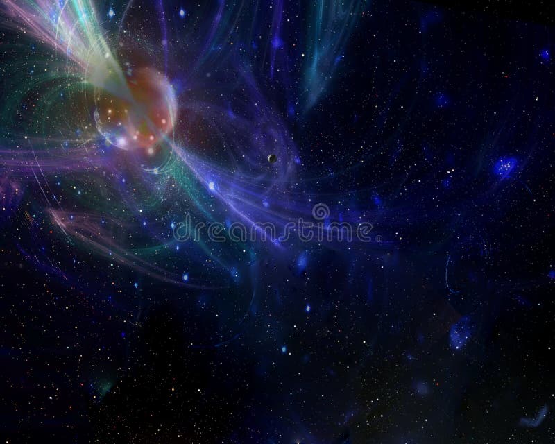 Mysteric Distant Planet in Starry Space with Light Rays. Stock ...