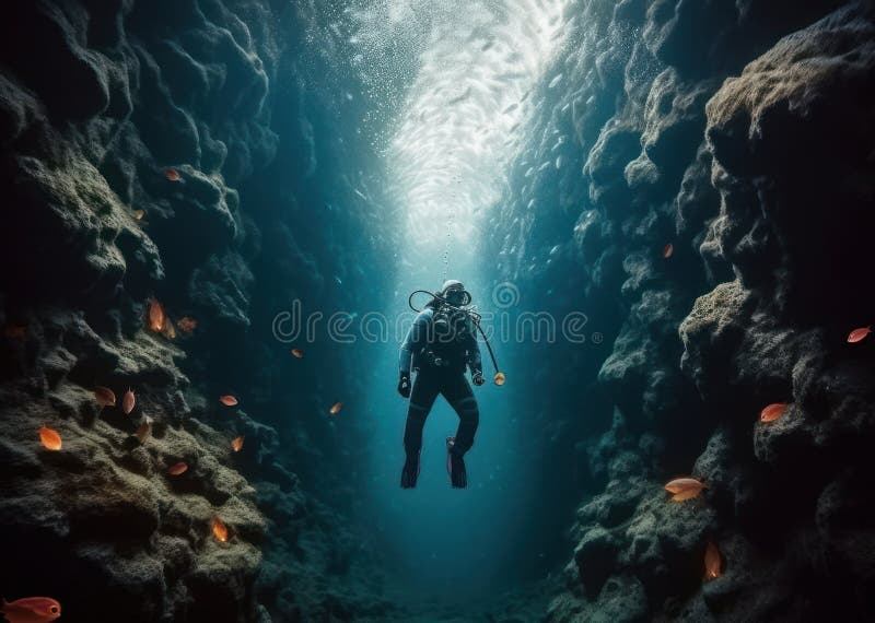 Mysteries of the Deep Scuba Diver Ventures into the Ocean Abyss ...
