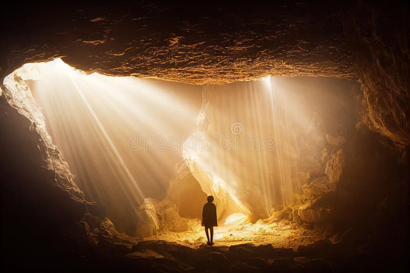 Mysterious Abandoned Empty Tomb in Large Illuminated Cave. Stock ...