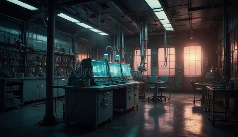 Mysterious Abandoned Laboratory Interior Stock Illustration ...