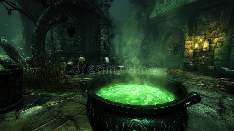Mysterious Alchemist S Lair with Glowing Potion Cauldron Stock Photo ...