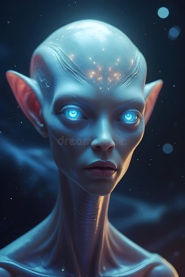 Mysterious Alien Portrait with Glowing Eyes Stock Illustration ...