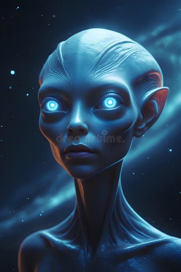 Mysterious Alien Portrait with Glowing Eyes Stock Illustration ...