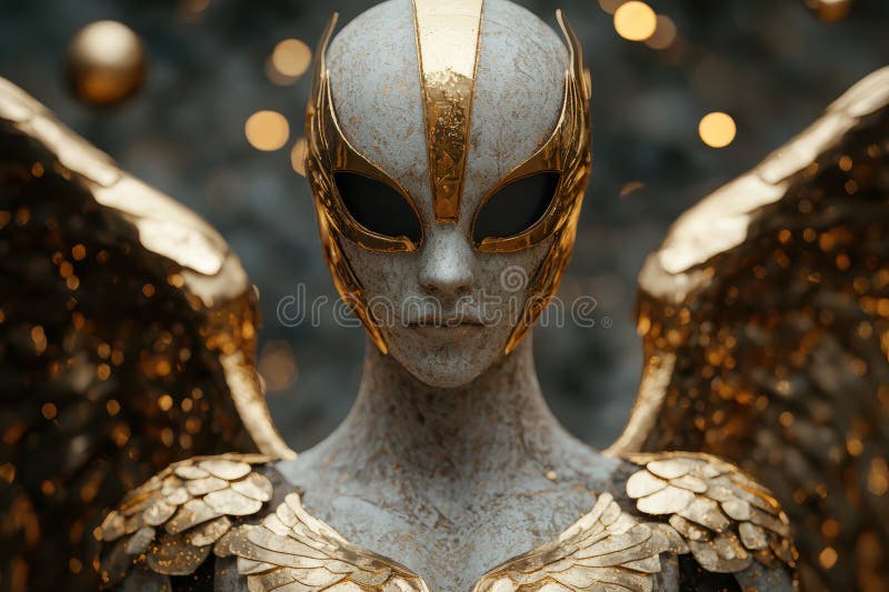 Mysterious Alien Portrait with Golden Armor and Glowing Eyes Stock ... Mysterious Alien Portrait with Golden Armor and Glowing Eyes Stock ...