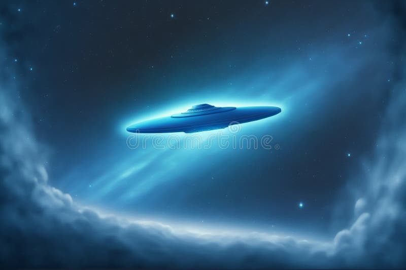 Mysterious UFO in Blue Tones, Extraterrestrial Creatures with ...