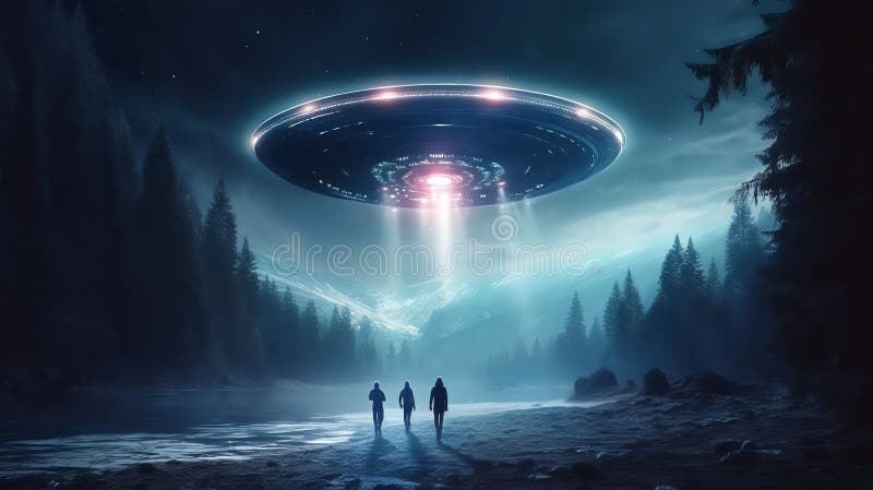 Mysterious Aliens Creatures Standing in Front of Unidentified Flying ...