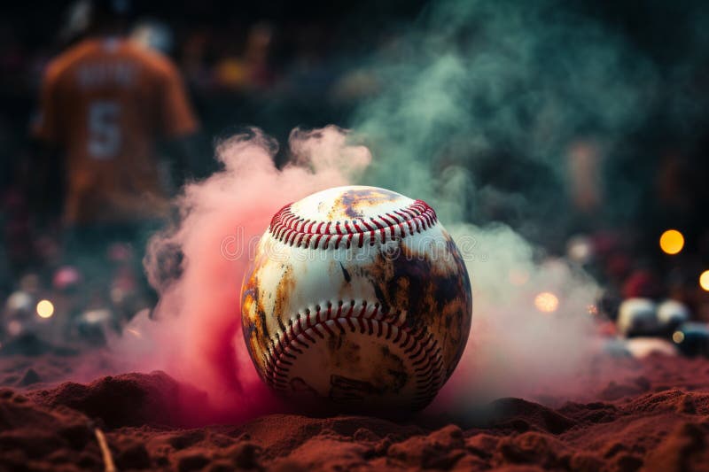 Mysterious Ambiance Colorful Baseball Pops in a Smoky, Dramatic Setting ...