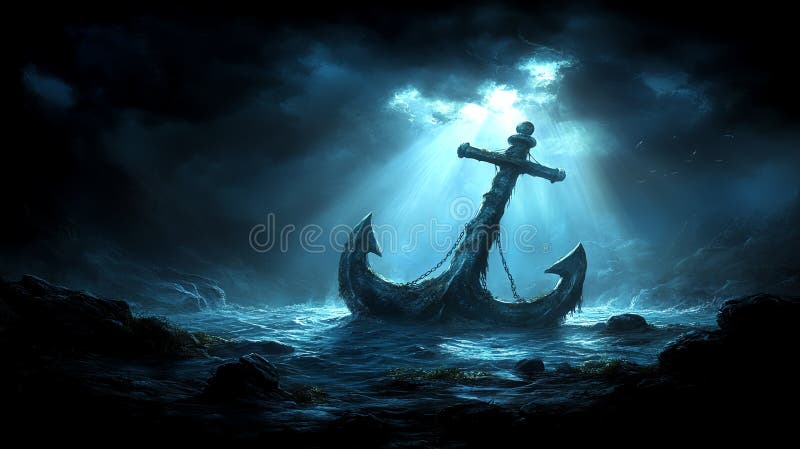 A Mysterious Anchor Submerged in Dark, Turbulent Waters with Light ...