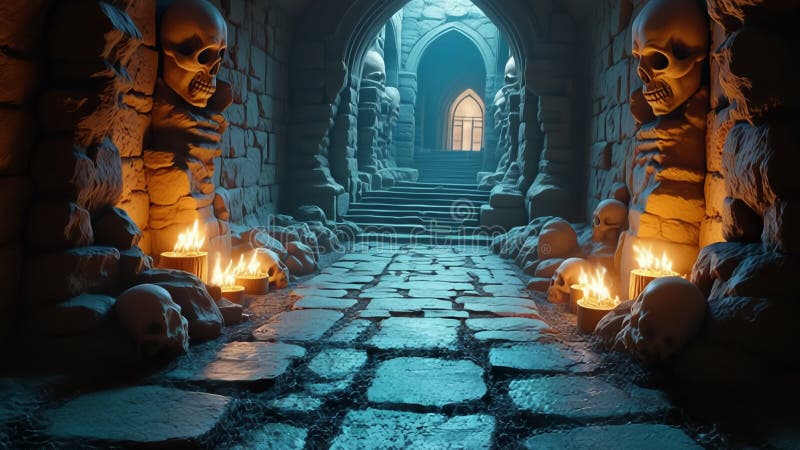 Mysterious Ancient Crypt with Gothic Architecture and Illuminated ...