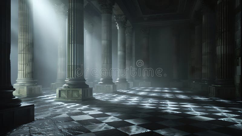 Mysterious Ancient Hall with Sunlight Streaming through Windows ...