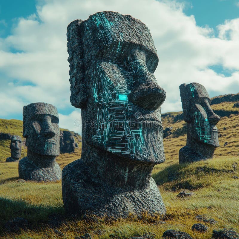 Mysterious Ancient Monuments with Futuristic Digital Elements Stock ...