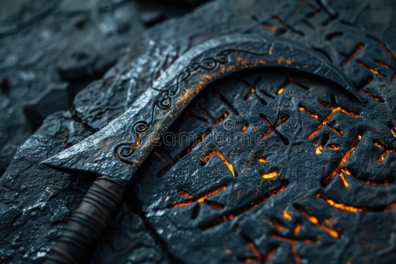 Mysterious Ancient Runes Glowing in the Dark Stock Illustration ...