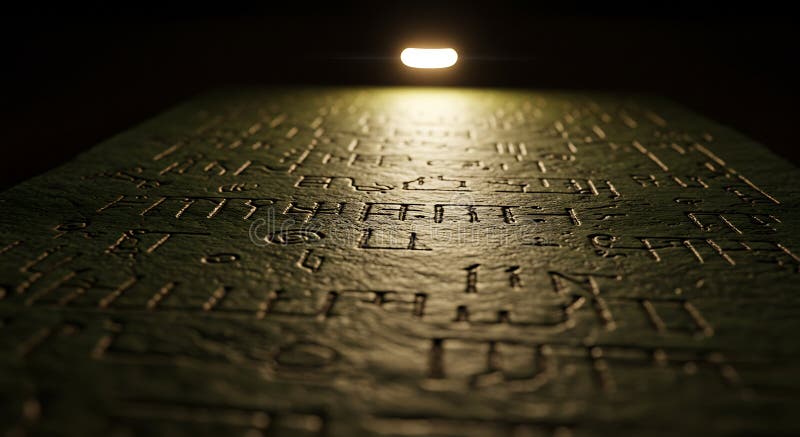 Ancient Stone Tablet with Enigmatic Inscriptions Illuminated by a ...