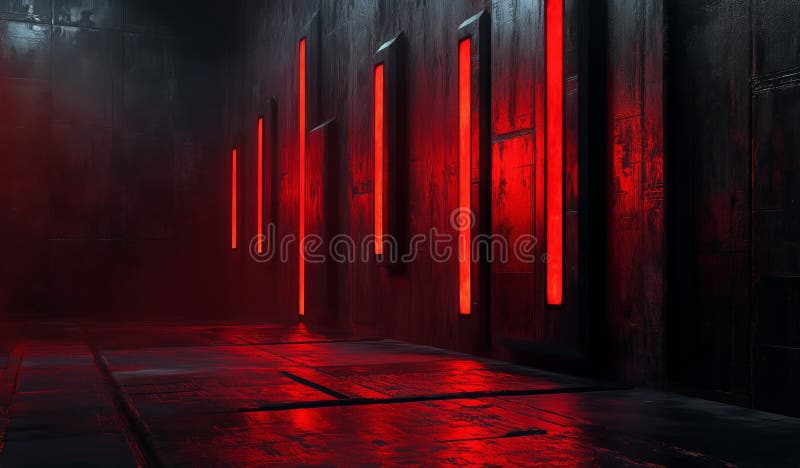 Mysterious Ancient Structure with Glowing Red Light in a Dark ...