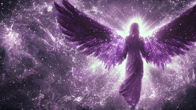 Mysterious Angelic Figure with Violet Wings Stock Illustration ...