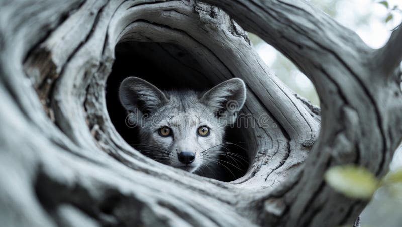 Mysterious Animal Peering from Tree Hollow Stock Photo - Image of ...
