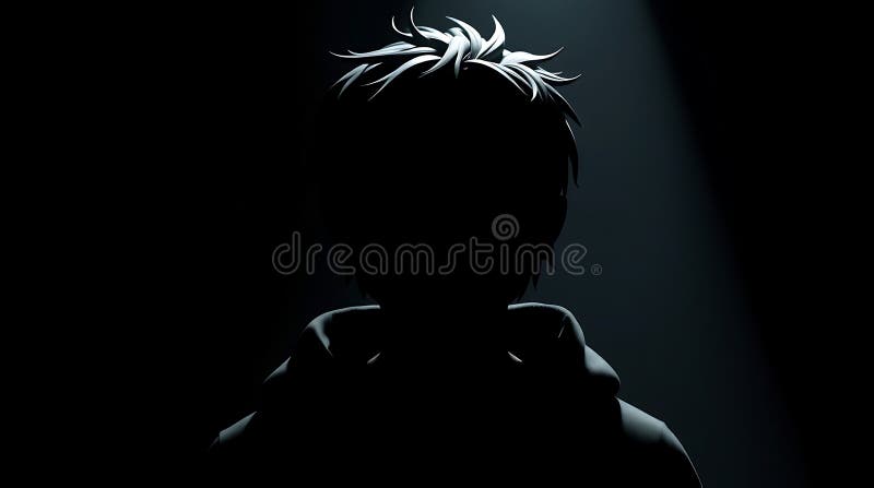 Mysterious Anime Boy Silhouette Dark Background Wallpaper Stock ...