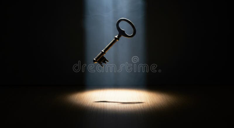 Mysterious Antique Key in Spotlight with Dark Background Stock Photo ...
