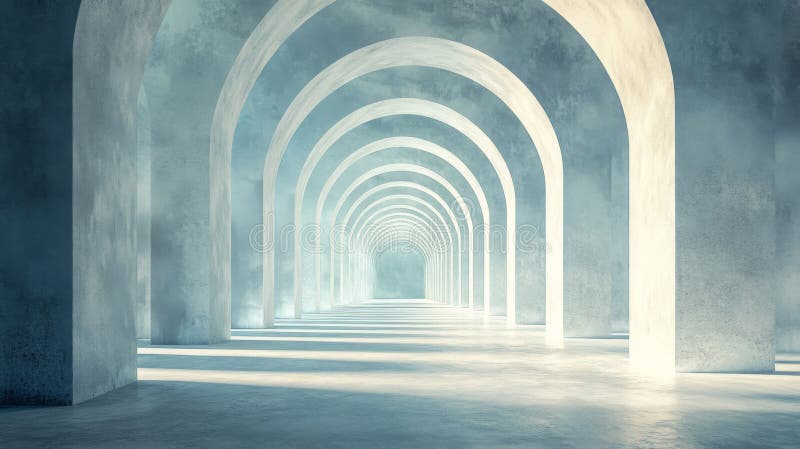 Mysterious Archway Corridor in Blue and Gray Hues Stock Illustration ...